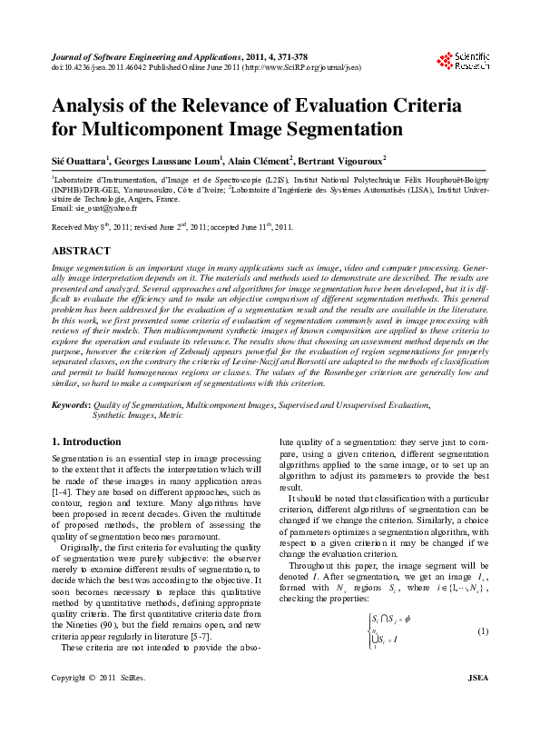 (PDF) Analysis of the Relevance of Evaluation Criteria for Multicomponent Image Segmentation