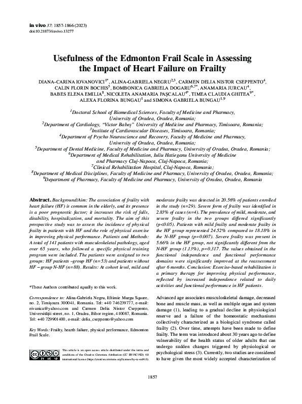 (PDF) Usefulness of the Edmonton Frail Scale in Assessing the Impact of ...