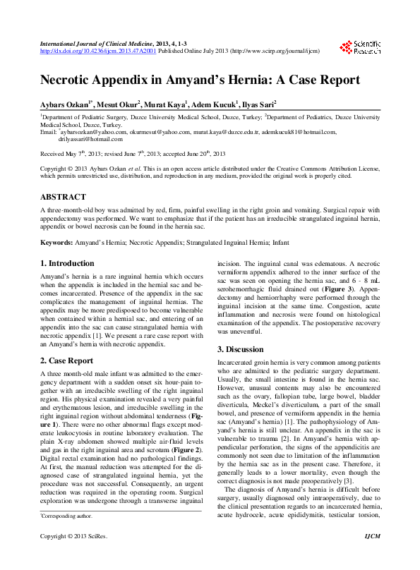 (PDF) Necrotic Appendix in Amyand’s Hernia: A Case Report