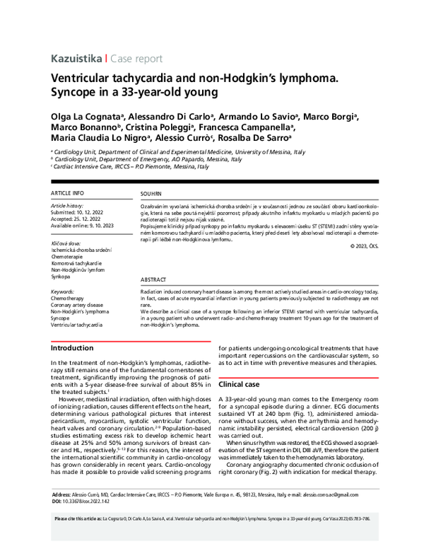 (PDF) Ventricular tachycardia and non-Hodgkin's lymphoma. Syncope in a ...