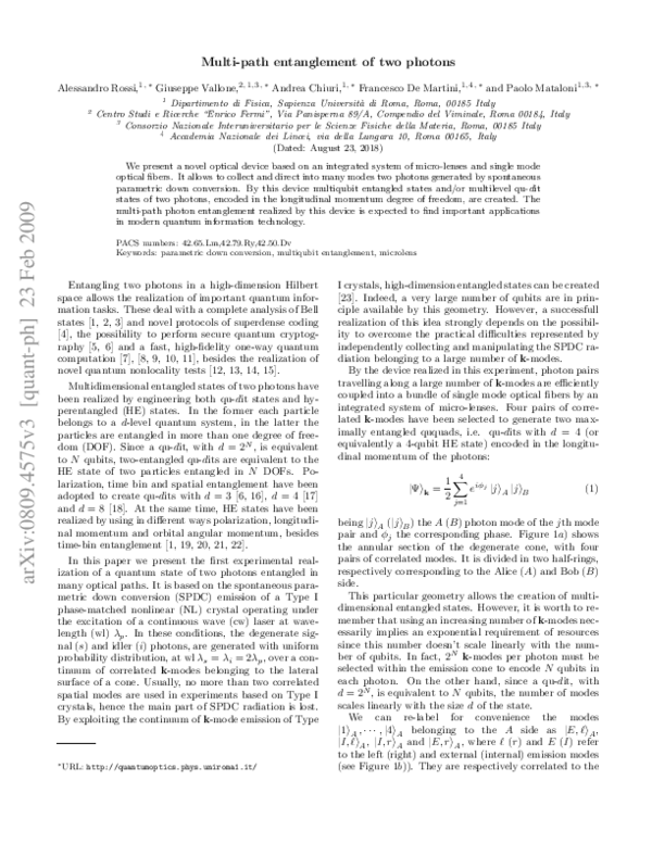 (PDF) Multipath Entanglement of Two Photons