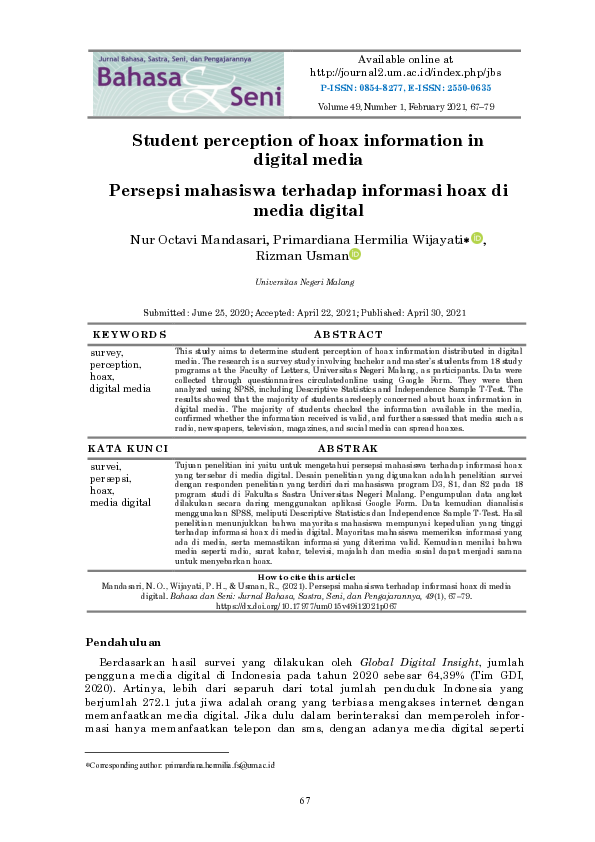 (PDF) Persepsi mahasiswa terhadap informasi hoax di media digital