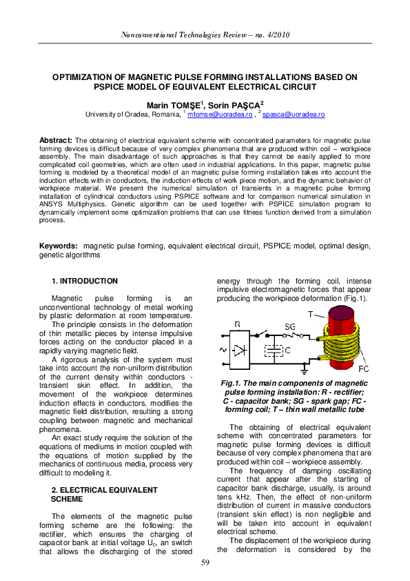 (PDF) Optimization of Magnetic Pulse Forming Installations Based on Pspice Model of Equivalent ...