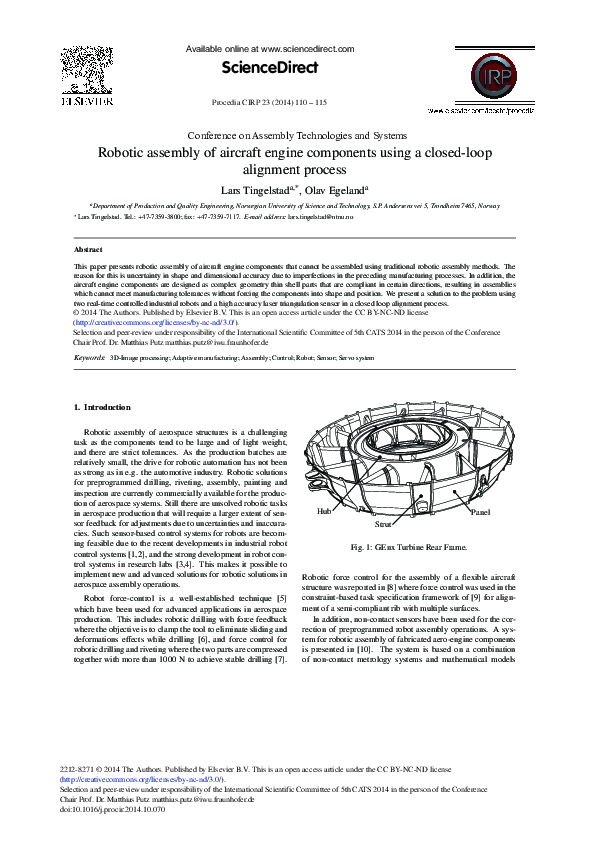 (PDF) Robotic Assembly of Aircraft Engine Components Using a Closed-loop Alignment Process