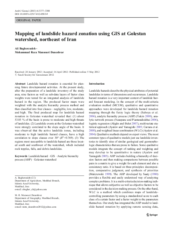 (PDF) Mapping of landslide hazard zonation using GIS at Golestan ...