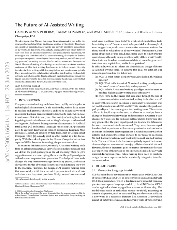 (PDF) The Future of AI-Assisted Writing