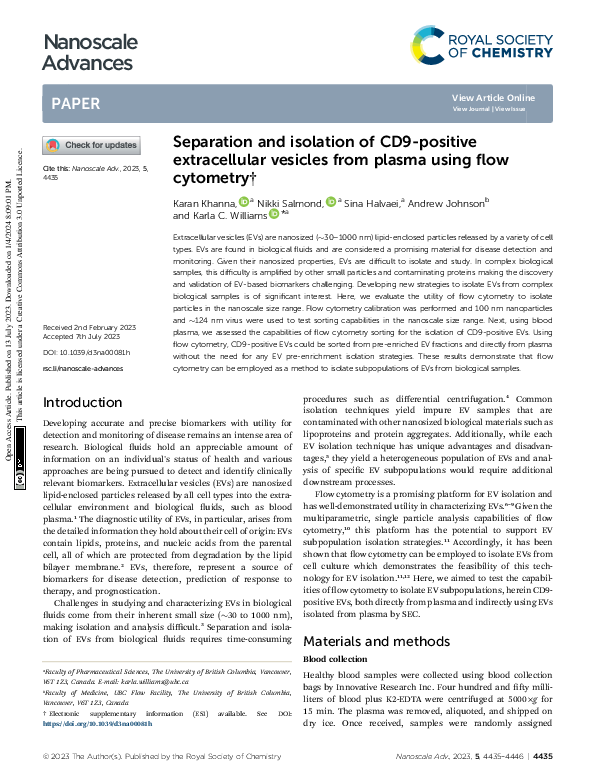 (PDF) Separation and isolation of CD9-positive extracellular vesicles ...