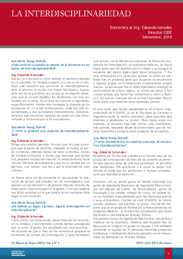 (PDF) La interdisciplinariedad : entrevista al Ing. Eduardo Ismodes ...