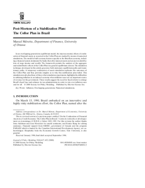 (PDF) Post-Mortem of a Stabilization Plan