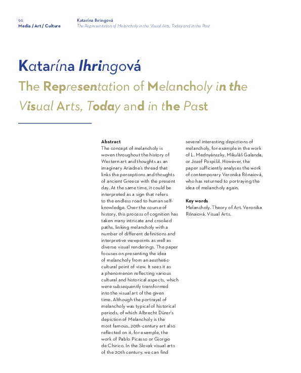 (PDF) The representation of melancholy in visual arts