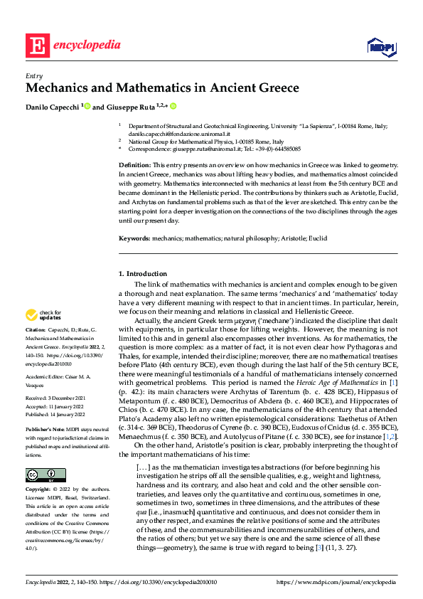 (PDF) Mechanics and Mathematics in Ancient Greece
