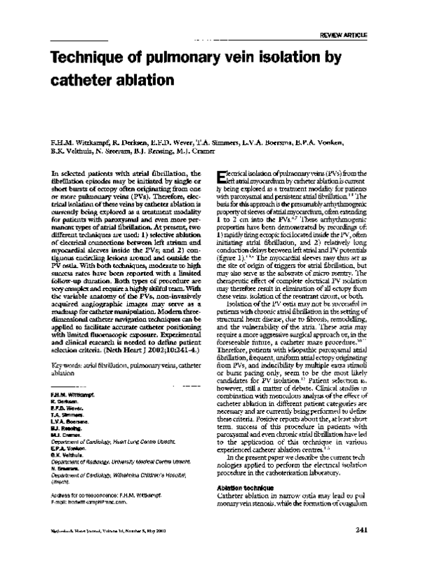 (PDF) Technique of pulmonary vein isolation by catheter ablation