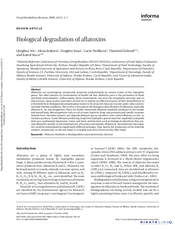 (PDF) Biological degradation of aflatoxins