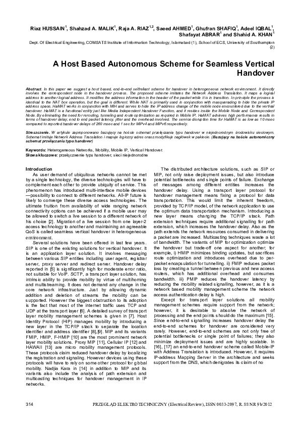 (PDF) A Host Based Autonomous Scheme for Seamless Vertical Handover