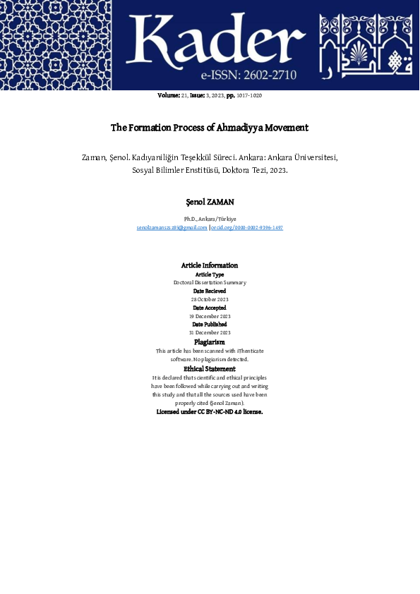 (PDF) The Formation Process of Ahmadiyya Movement
