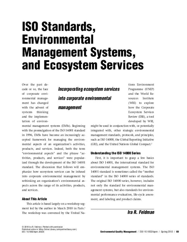 (PDF) ISO standards, environmental management systems, and ecosystem ...