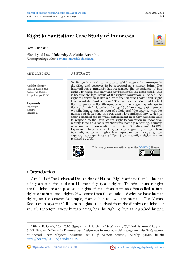 (PDF) Right to Sanitation: Case Study of Indonesia