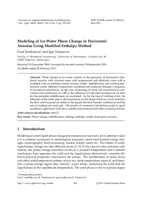 (PDF) Modeling of Ice-Water Phase Change in Horizontal Annulus Using ...