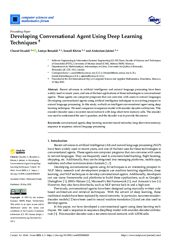 (PDF) Developing Conversational Agent Using Deep Learning Techniques