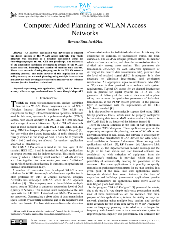 (PDF) Computer Aided Planning of WLAN Access Networks