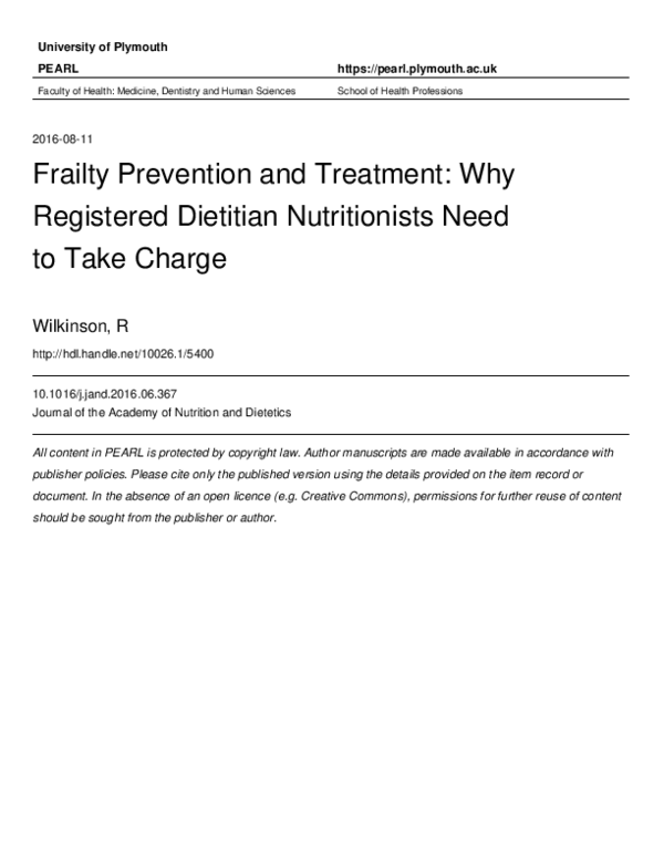 (PDF) Frailty Prevention and Treatment: Why Registered Dietitian ...