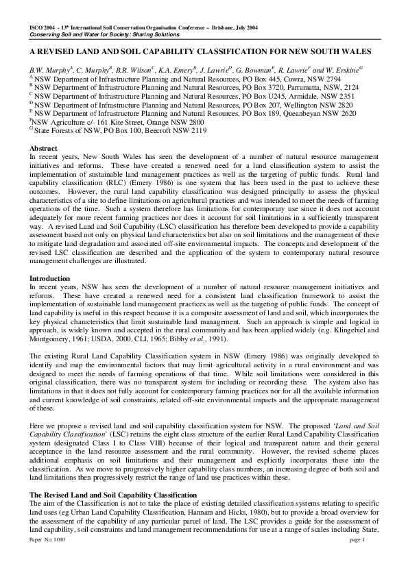 (PDF) A Revised Land and Soil Capability Classification for New South Wales