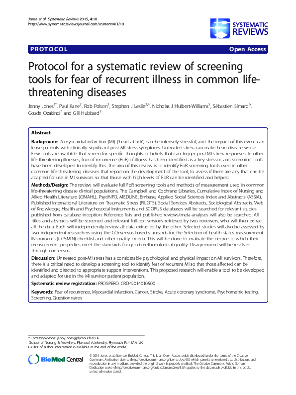 (PDF) Protocol for a systematic review of screening tools for fear of ...
