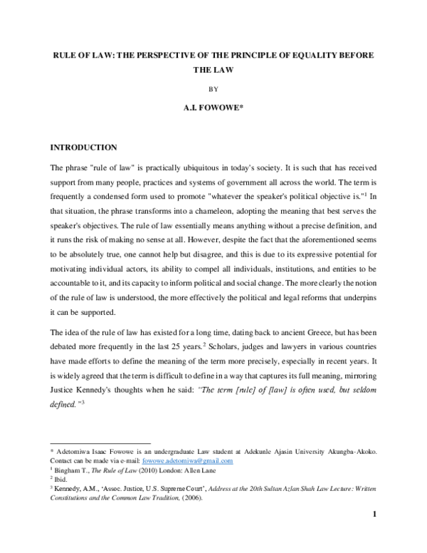 (PDF) RULE OF LAW: THE PERSPECTIVE OF THE PRINCIPLE OF EQUALITY BEFORE ...