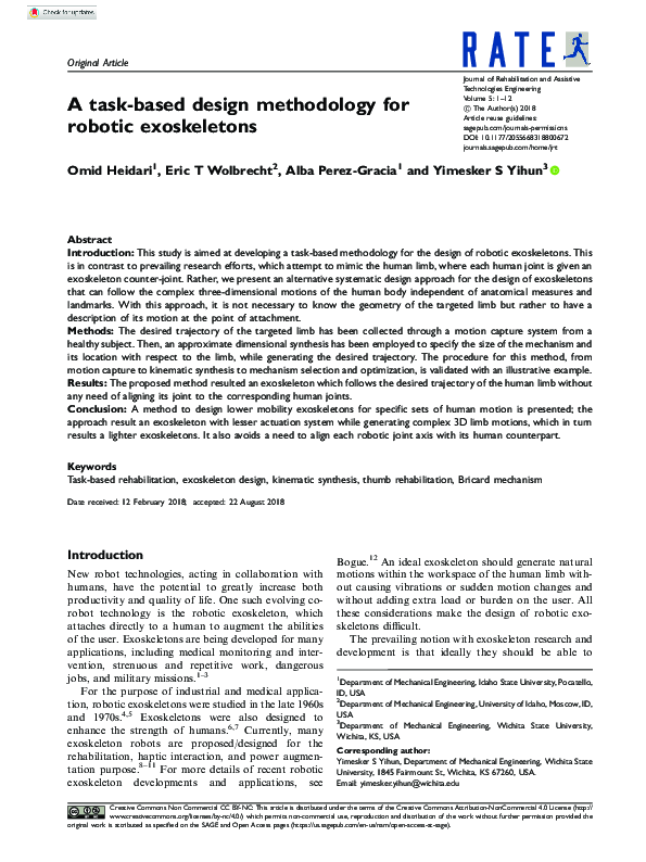 (PDF) A task-based design methodology for robotic exoskeletons | omid heidari - Academia.edu