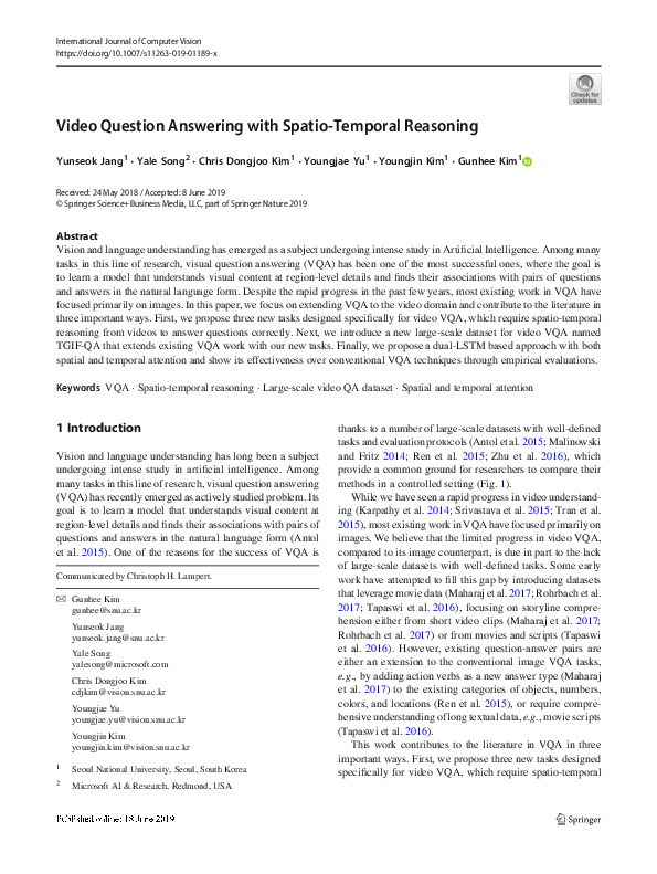 (PDF) Video Question Answering with Spatio-Temporal Reasoning