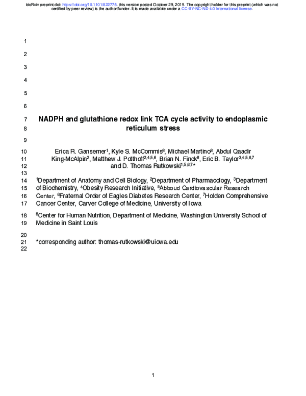 (PDF) NADPH and glutathione redox link TCA cycle activity to ...