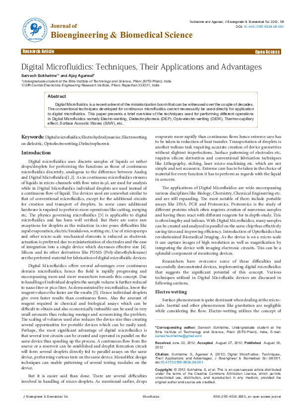 (PDF) Digital Microfluidics: Techniques, Their Applications and Advantages