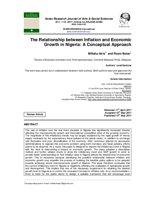 (PDF) The Relationship between Inflation and Economic Growth in Nigeria ...