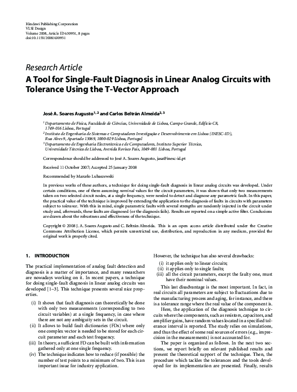 (PDF) A Tool for Single-Fault Diagnosis in Linear Analog Circuits with Tolerance Using the T ...