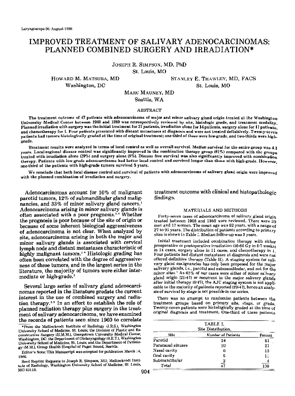 (PDF) Improved Treatment of Salivary Adenocarcinomas: Planned Combined ...