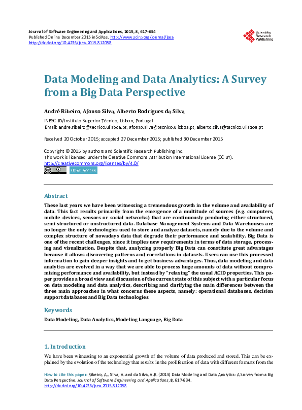 (PDF) Data Modeling and Data Analytics: A Survey from a Big Data Perspective