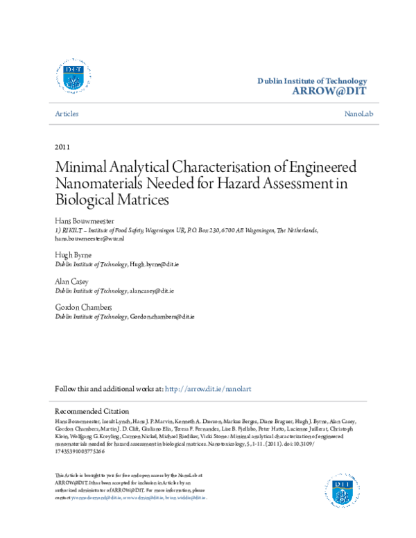 (PDF) Minimal analytical characterization of engineered nanomaterials needed for hazard ...