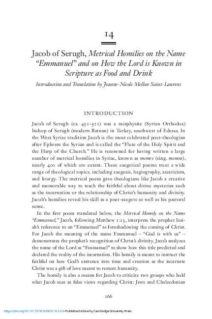 (PDF) Jacob of Serugh Metrical Homilies on the Name Emmanuel and on How ...