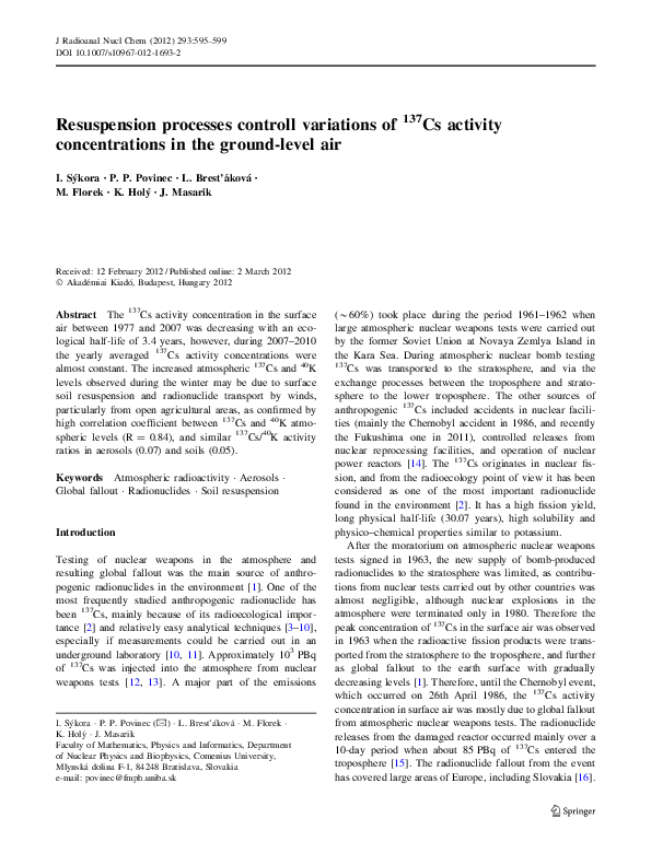 (PDF) Resuspension processes controll variations of 137Cs activity ...