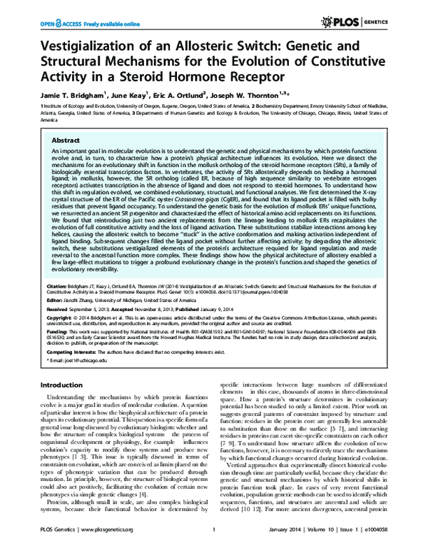 (PDF) Vestigialization of an Allosteric Switch: Genetic and Structural ...