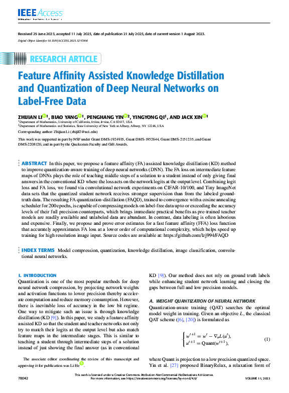 (PDF) Feature Affinity Assisted Knowledge Distillation and Quantization of Deep Neural Networks ...