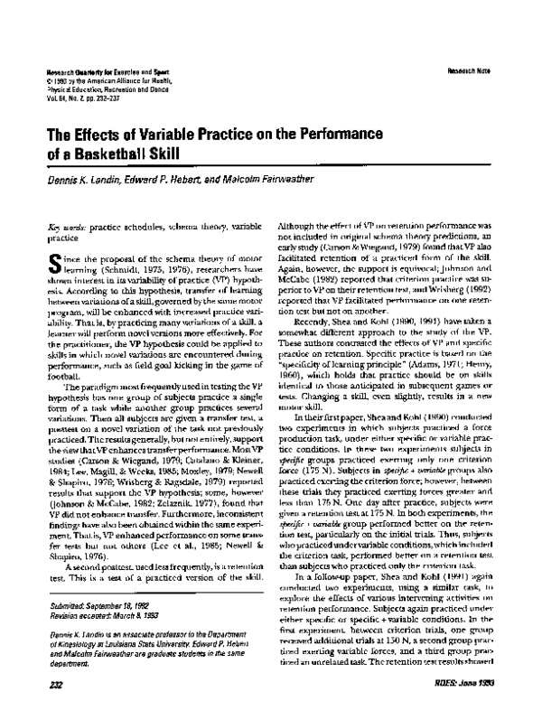 (PDF) The Effects of Variable Practice on the Performance of a ...