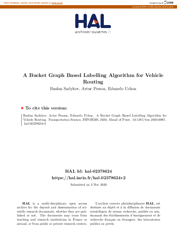 Pdf A Bucket Graph Based Labelling Algorithm For Vehicle Routing