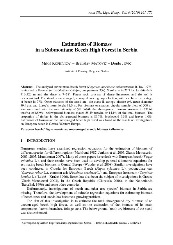 (PDF) Estimation of biomass in a submontane beech high forest in Serbia