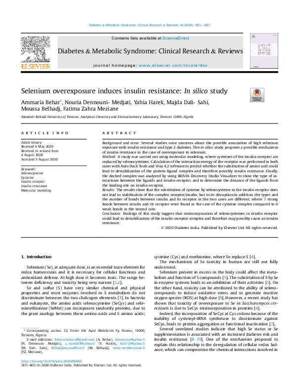 (PDF) Selenium overexposure induces insulin resistance: In silico study