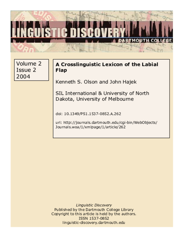 (PDF) A crosslinguistic lexicon of the labial flap