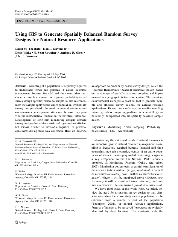 (PDF) Using GIS to Generate Spatially Balanced Random Survey Designs for Natural Resource ...