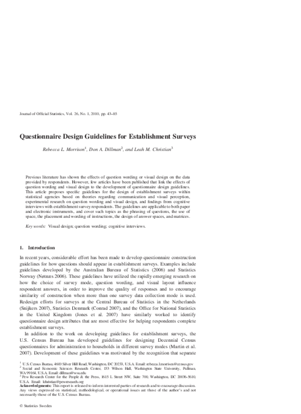(PDF) Questionnaire design guidelines for establishment surveys