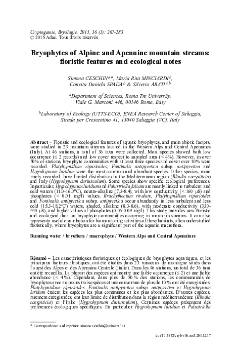 (PDF) Bryophytes of Alpine and Apennine Mountain Streams: Floristic ...