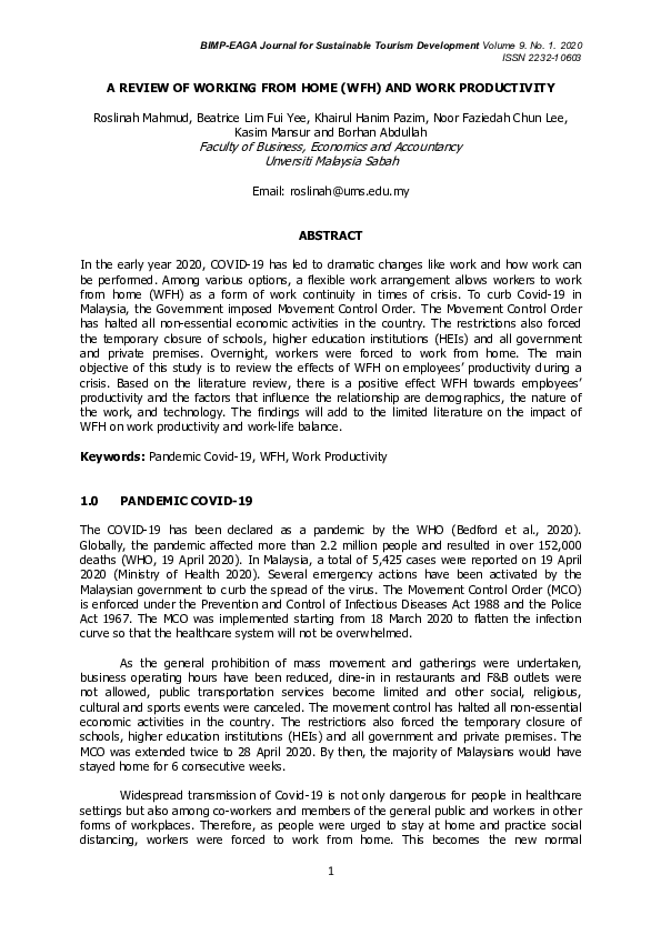 (PDF) A Review of Working from Home (WFH) and Work Productivity
